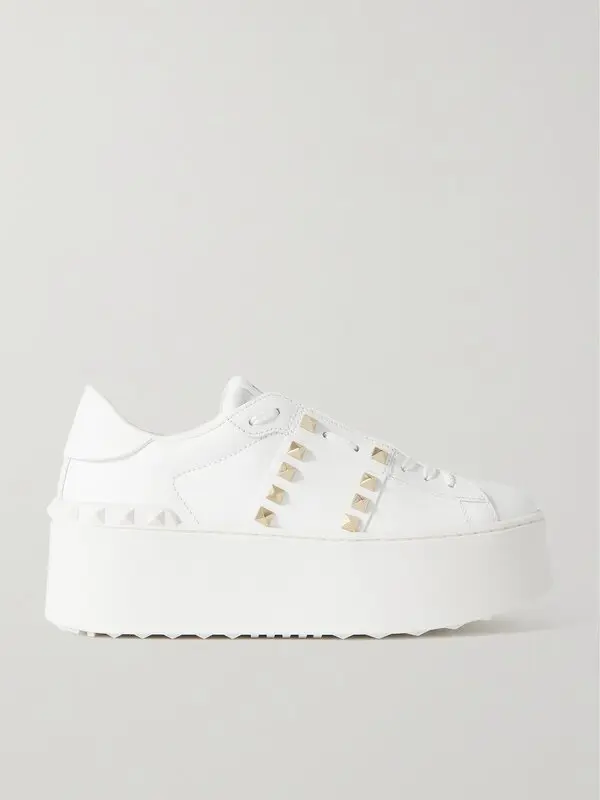 Valentino Garavani Rockstud Untitled Leather Platform Sneakers - White