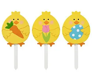 GLITZHOME Chubby & Cute Easter Chickies Trio Of Yard Stake S/3