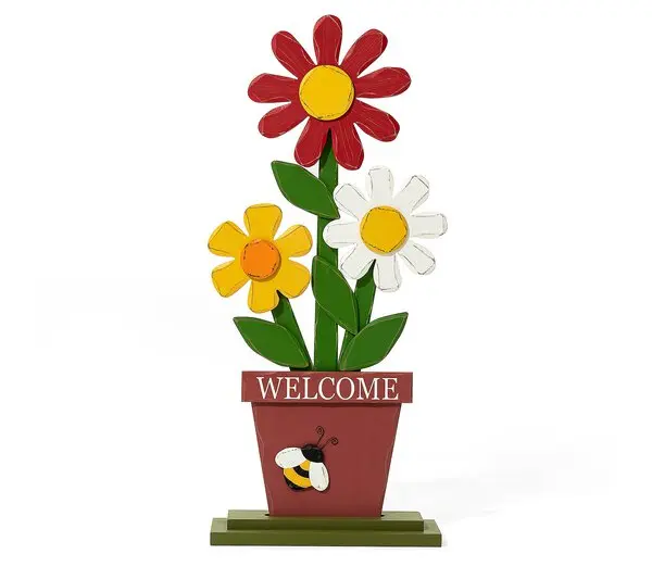 GLITZHOME 30' Welcome Happy Blooming Flowers Po Ch Sign