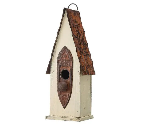 GLITZHOME Nordic Chalet Distressed Finish Wood Irdhouse