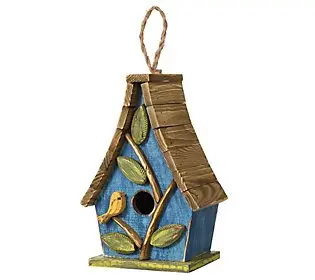GLITZHOME 3d Leaves And Birdie Distressed Wood Irdhouse