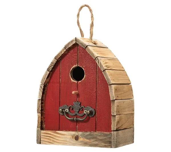 GLITZHOME 8.5'h Little Red Barn With Perch Deta L Birdhouse