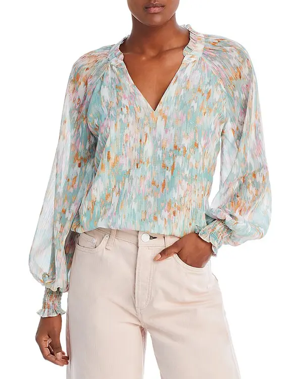 Buy Aqua Metallic Abstract Print Blouse 100% Exclusive - Turquoise At ...