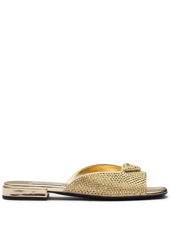 Prada Crystal-embellished Satin Slides - Gold | Editorialist