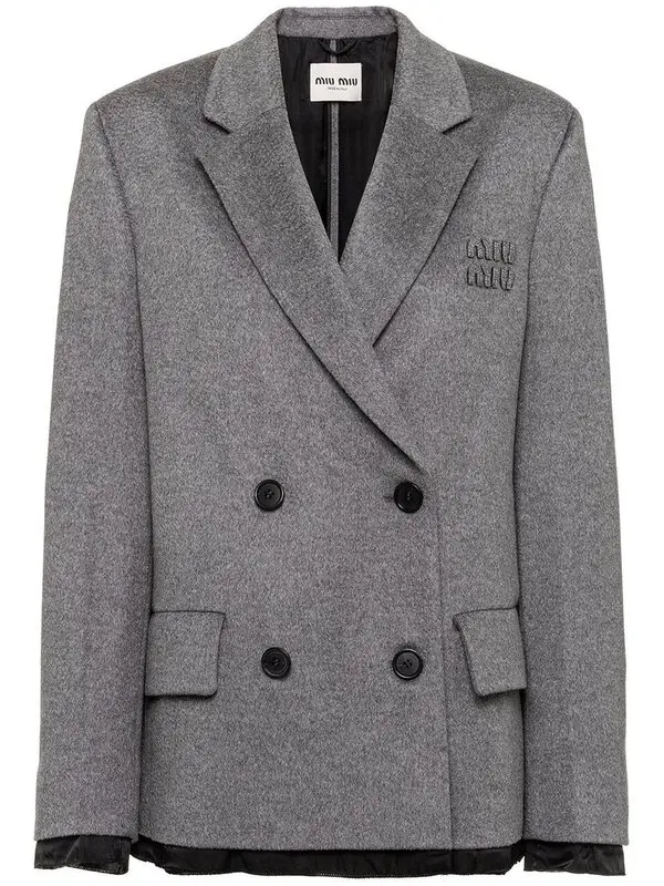 Miu Miu Double-Breasted Suit Jacket - Grey | Editorialist