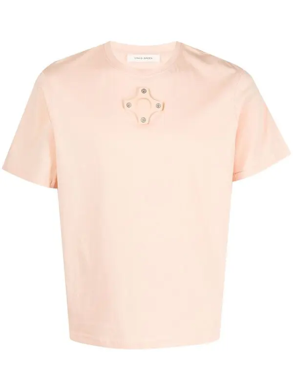 CRAIG GREEN Eyelet-detail Short-sleeve T-shirt - Neutrals