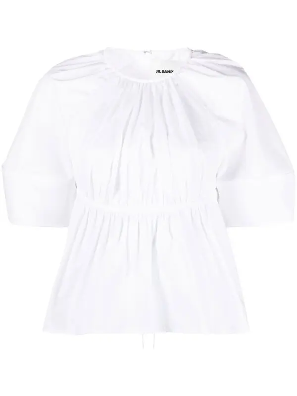 JIL SANDER Pleated Cut-out Poplin Blouse