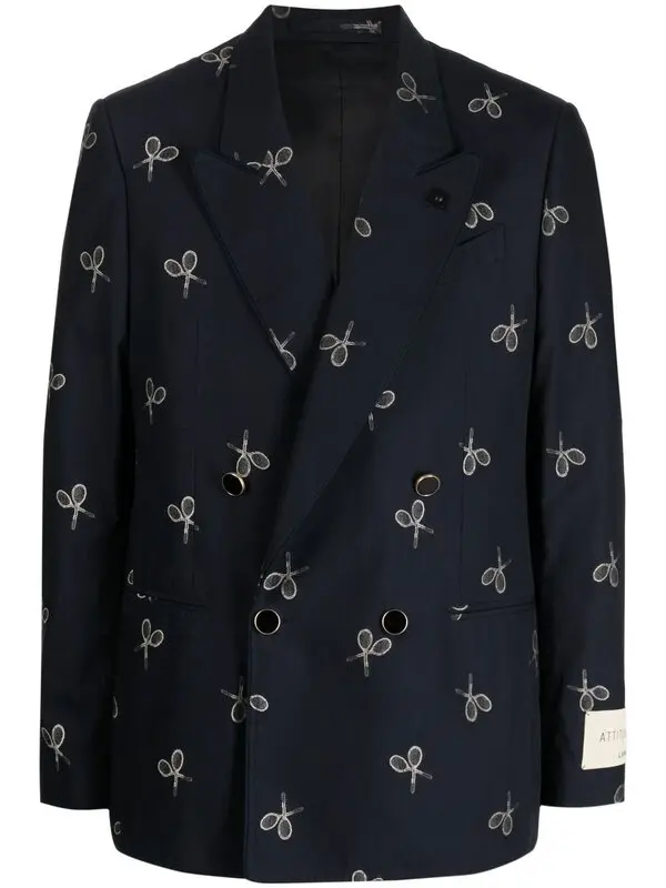 LARDINI Racket-print Double-breasted Blazer