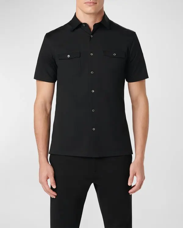 Bugatchi Ooohcotton Short-sleeve Shirt With Chest Pockets - Black