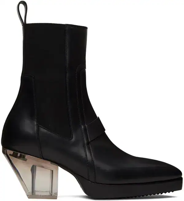 Rick Owens Black Heeled Sliver Chelsea Boots In 990d Black/Black 