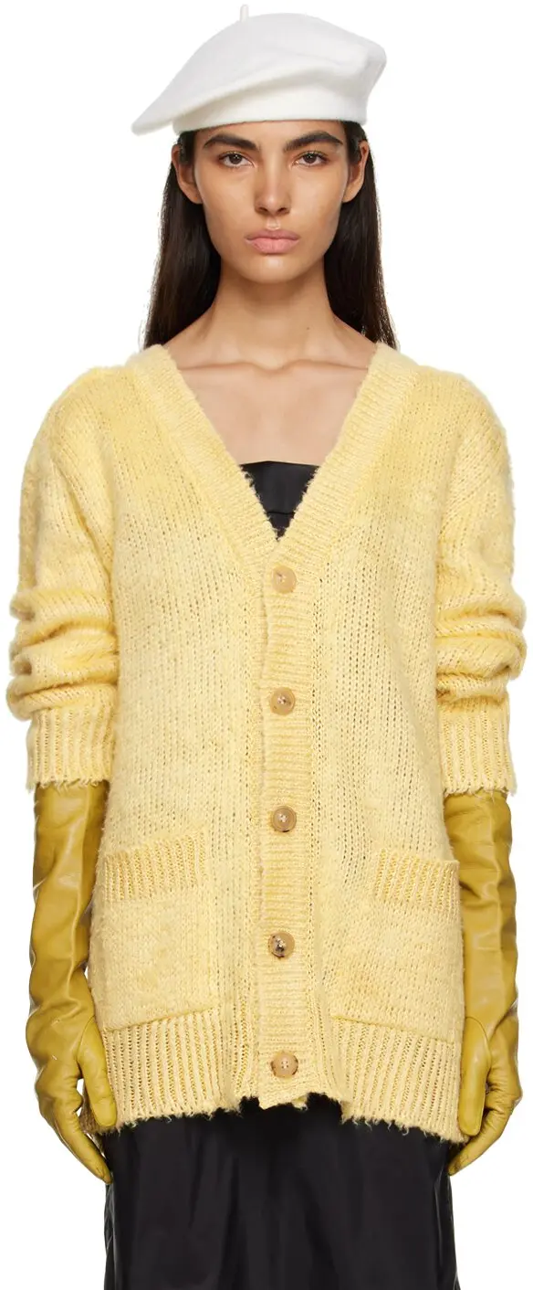 Maison Margiela Brushed Knit Linen Cardigan In 169 Pale Yellow 