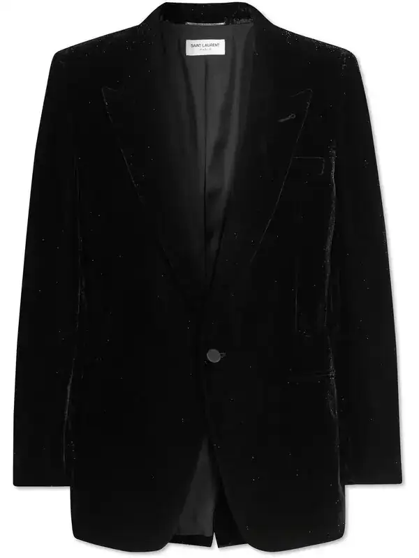 Saint Laurent Slim-Fit Metallic Velvet Blazer Black Editorialist - Main Image