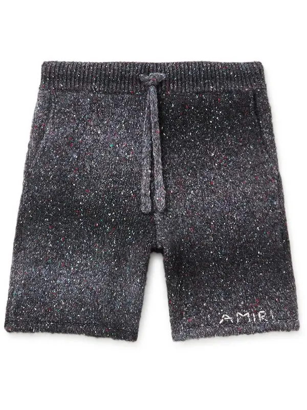 Amiri Wide-leg Embroidered Mélange Knitted Drawstring Shorts