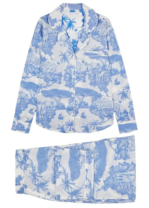 Desmond & Dempsey Loxodonta Printed Cotton Pyjama Set