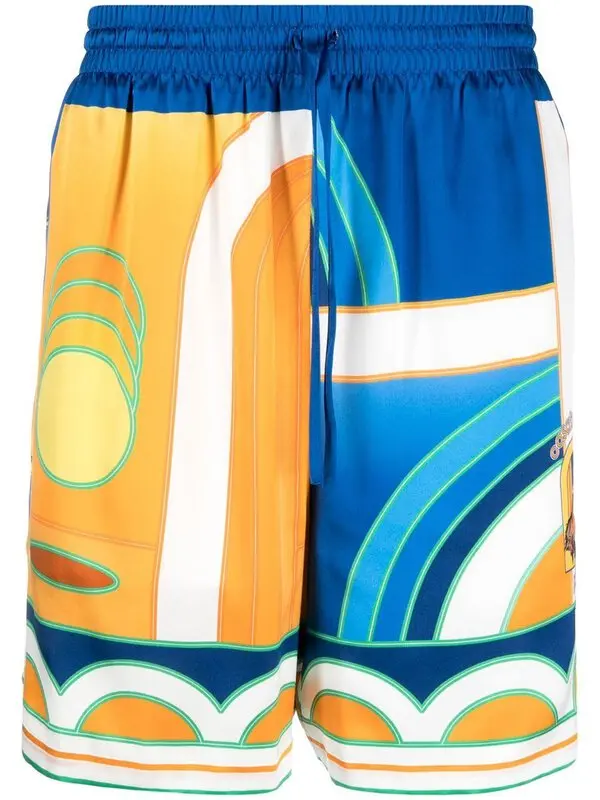 Casablanca Paysage Silk Shorts - Blue