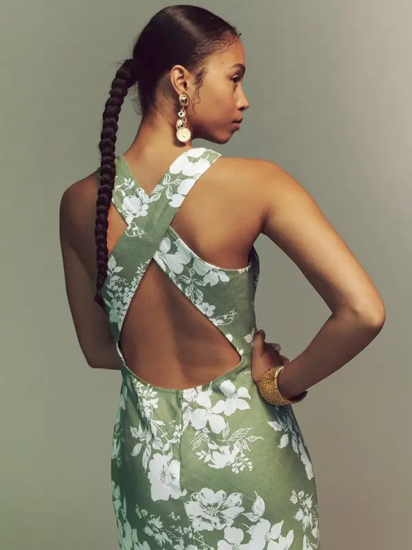 knee length dresses for ladies Rent The Casette Floral Linen Maxi Dress By Reformation main image 1