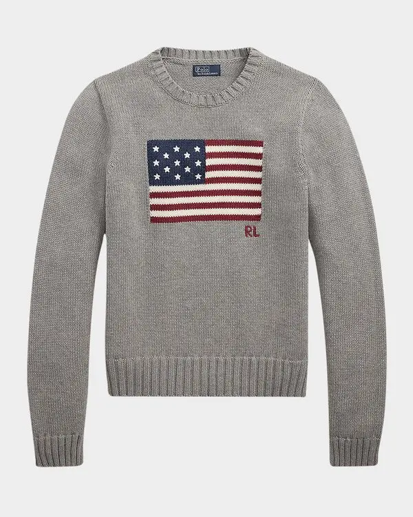 Ralph Lauren Flag Cotton Crewneck Sweater - Grey Heather