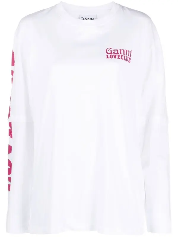 GANNI Logo-print Crew-neck Top