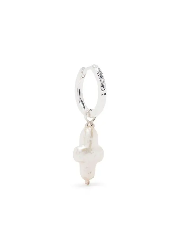 DOWER AND HALL Pearl Cross Hoop Earring