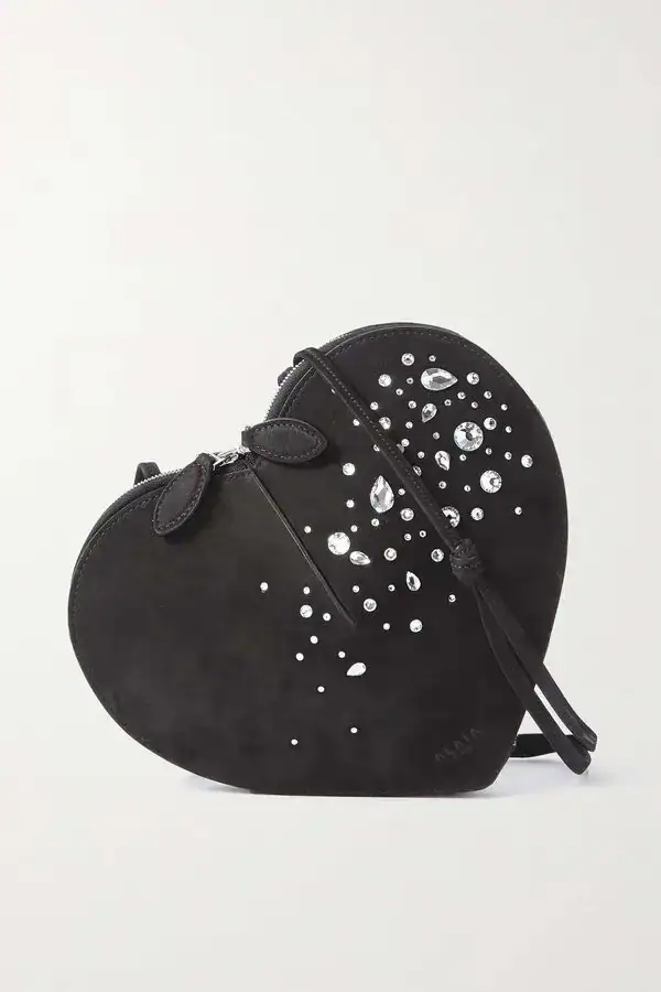 AlaïA Le Coeur Heart-Shaped Crystal-Embellished Suede Shoulder Bag