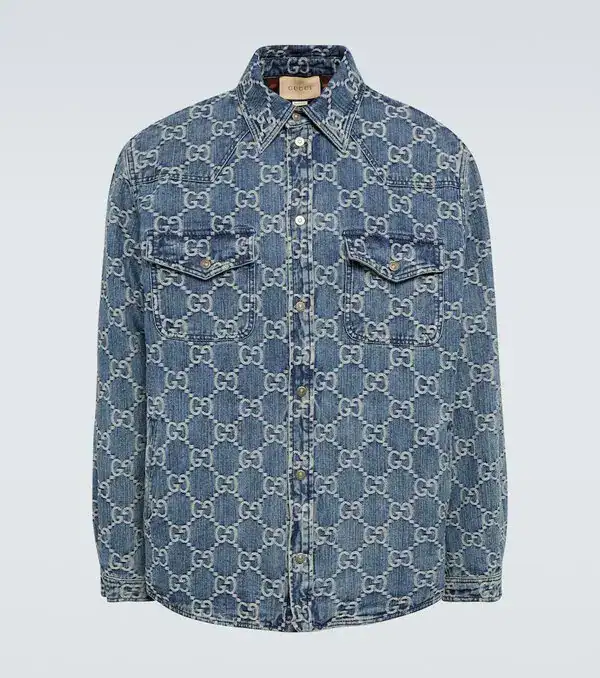 Gucci Gg Jacquard Denim Jacket - Blue | Editorialist