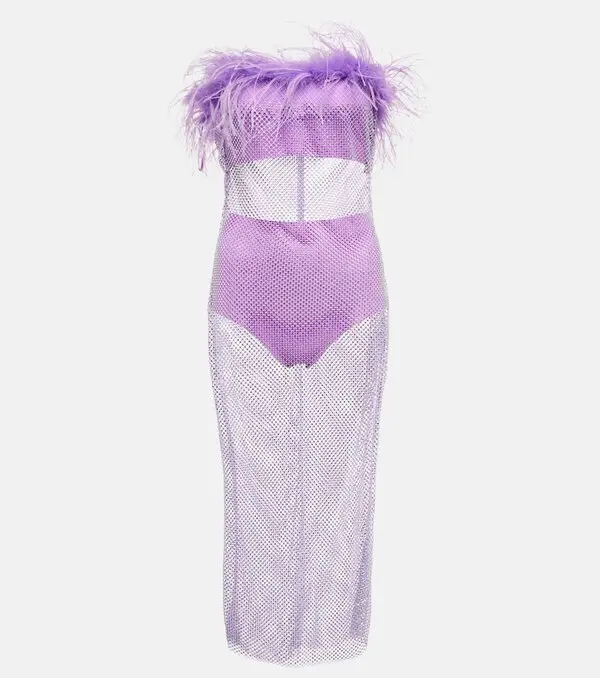 Giuseppe Di Morabito Feather-trimmed Embellished Midi Dress - Purple