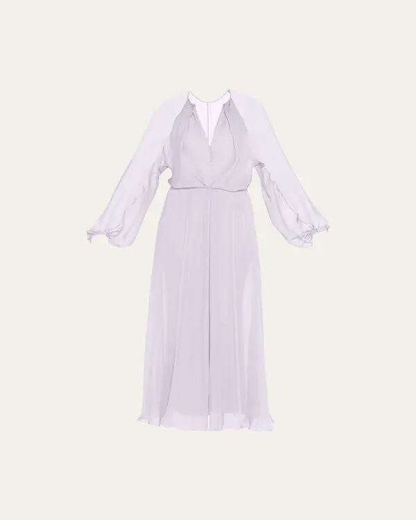 Giorgio Armani Zip-front Long-sleeve Silk Chiffon Layered Gown