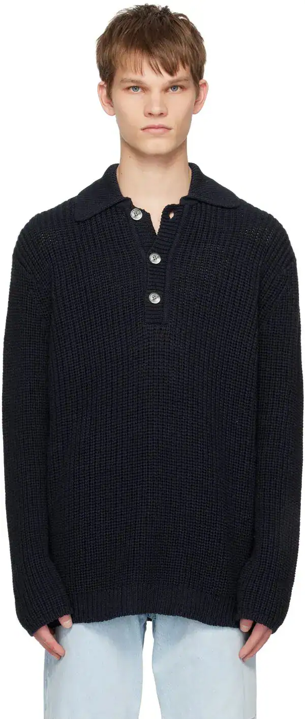 Our Legacy Navy Big Piquet Polo In Navy Chunky Cotton R - 70% Off 