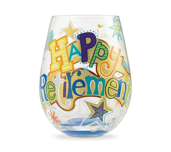 ENESCO Lolita Happy Retirement Stemless Wine Gl Ass