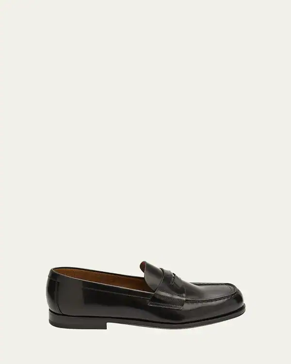 Prada Spazzolato Leather Penny Loafers Black Editorialist
