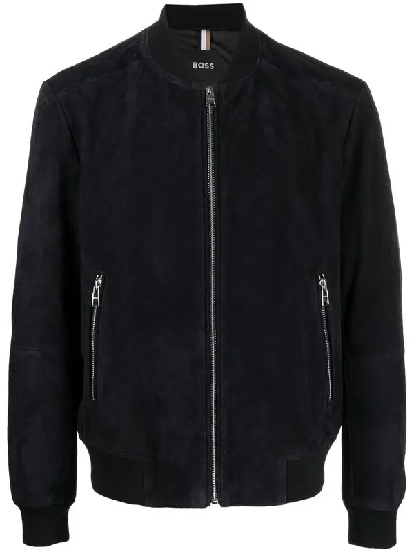 Hugo Boss Suede Bomber Jacket In Black - 28% Off | Editorialist