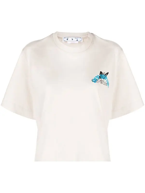 Off-White Butterfly-print Cropped T-shirt - Grey
