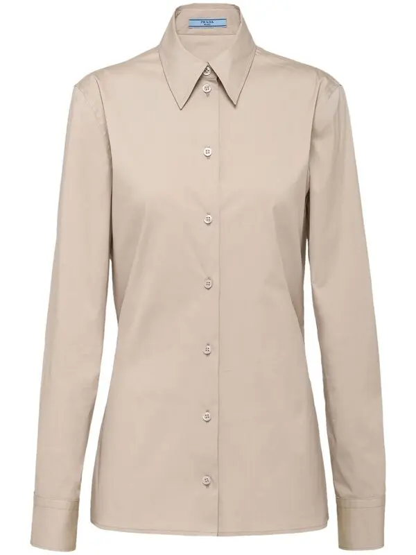 Prada Triangle-logo Poplin Shirt - Neutrals