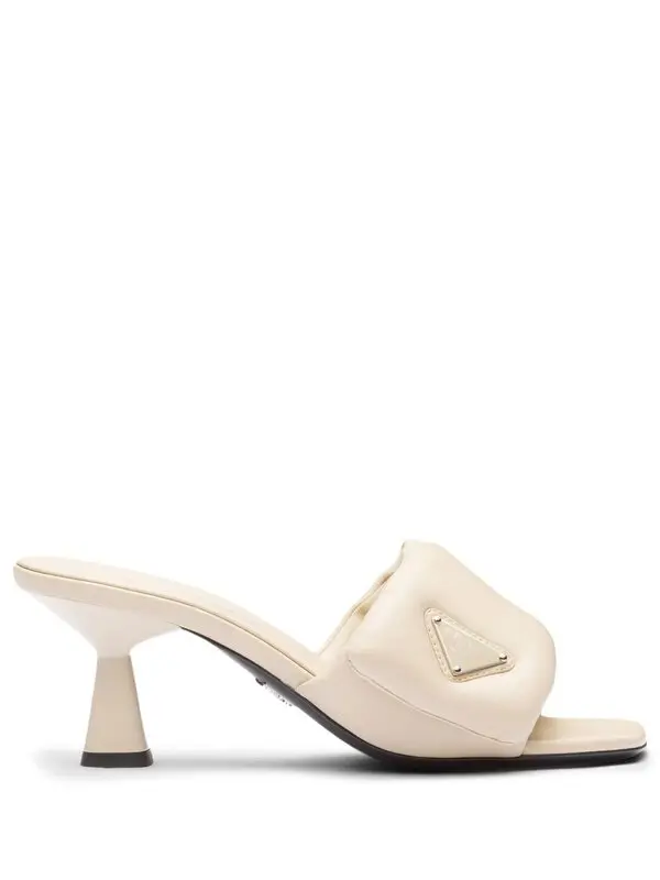 Prada 70mm Logo-plaque Sandals - Neutrals
