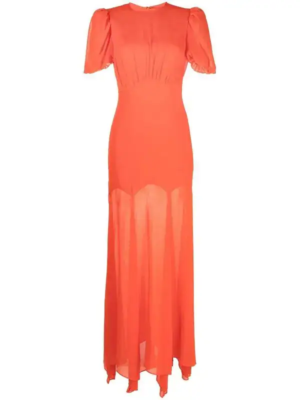 De La Vali Agua Puff-Sleeve Chiffon Maxi Dress In Red - 47% Off