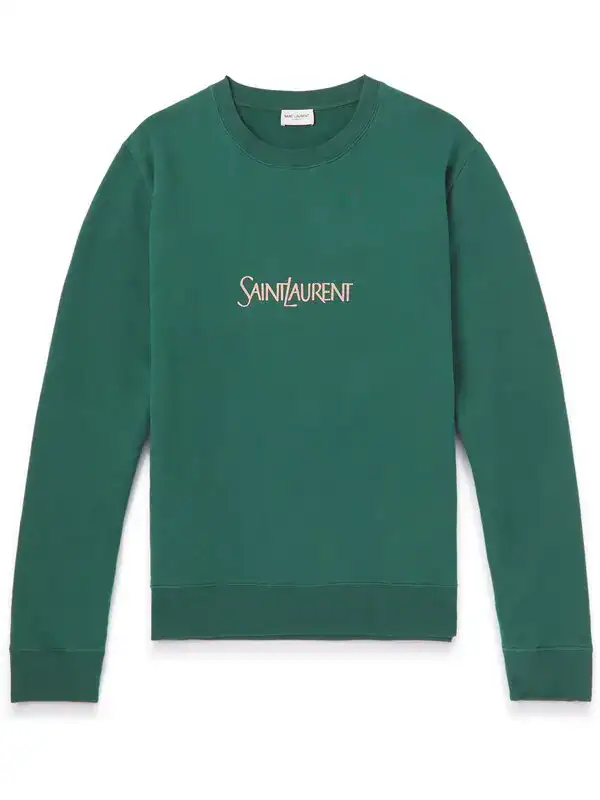 Saint Laurent Logo-Print Cotton-Jersey Sweatshirt Green