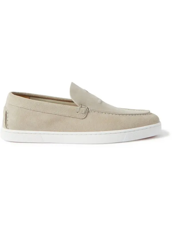 CHRISTIAN LOUBOUTIN Varsiboat Logo-embossed Suede Loafers - Neutrals