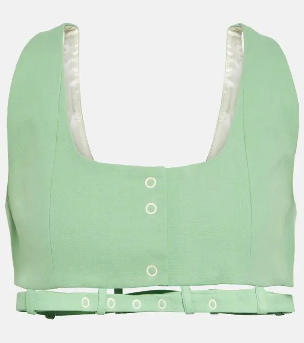 GANNI Cotton Canvas Crop Top - Green