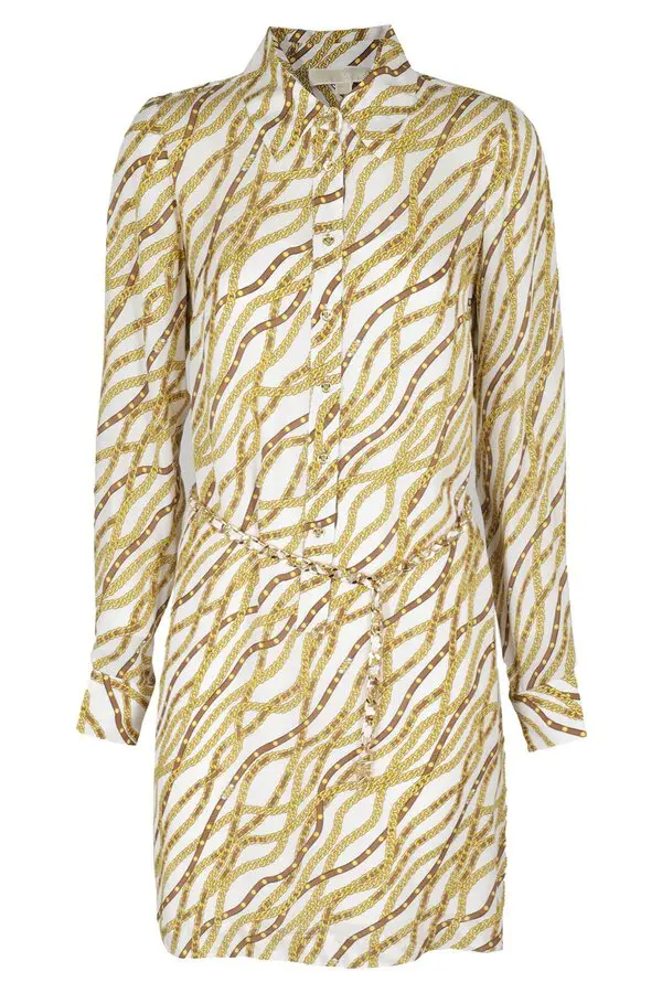 Michael Kors Chain Ls Silk Shirt Dress - White | Editorialist
