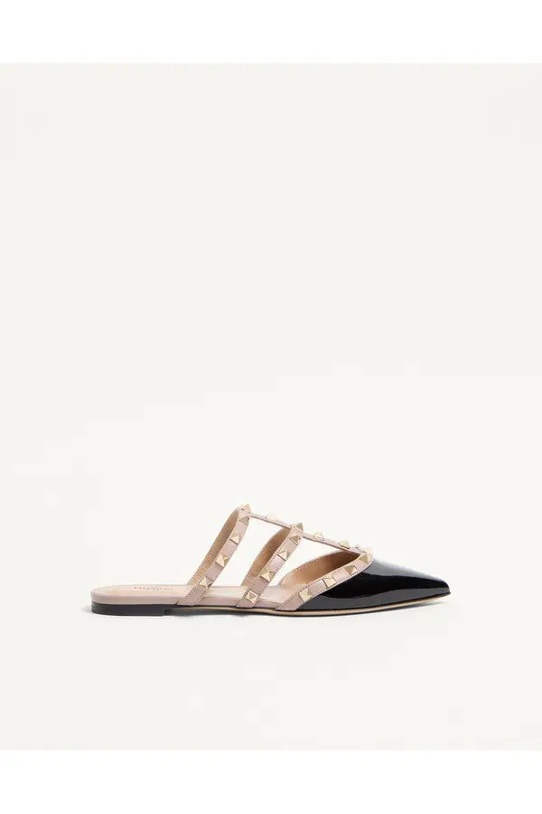 Valentino Garavani Rockstud Patent-leather Mule - Natural