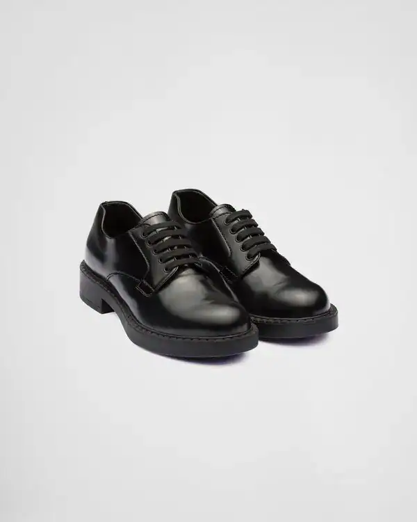 Prada Brushed Leather Derby Shoes - Black | Editorialist