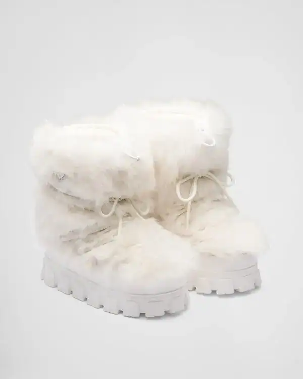 Prada Shearling Apres-Ski Boots - White | Editorialist