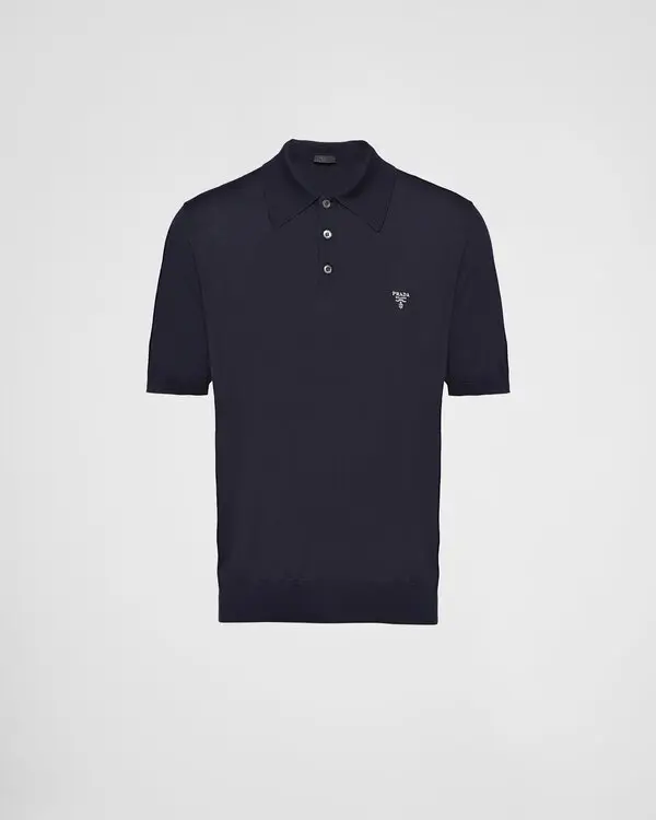 Prada Superfine Wool Polo Shirt - Navy