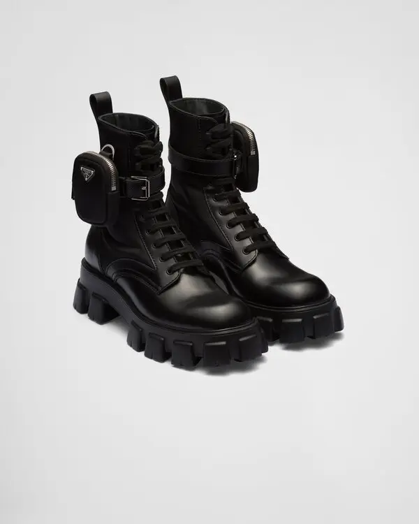 Prada Monolith Leather And Re-nylon Boots With Pouch