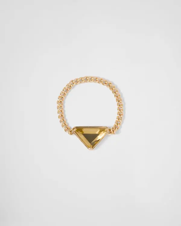 Prada Eternal Gold Chain Ring With Green Quartz