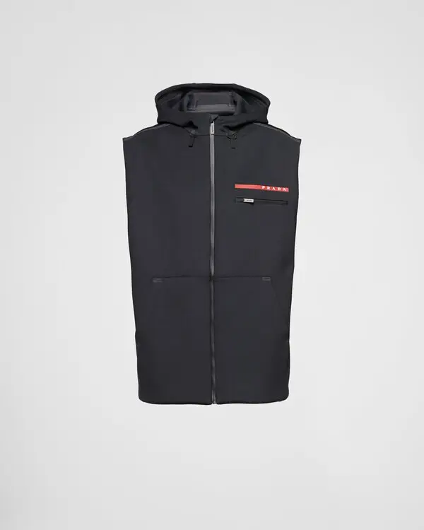 Prada Recycled Technical Jersey Sleeveless Hoodie - Black