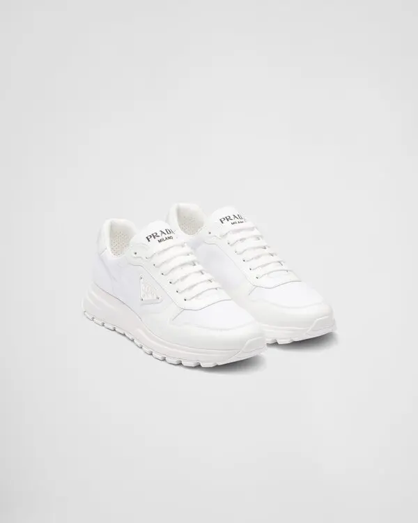 Prada Prax 01 Re-nylon And Brushed Leather Sneakers - White