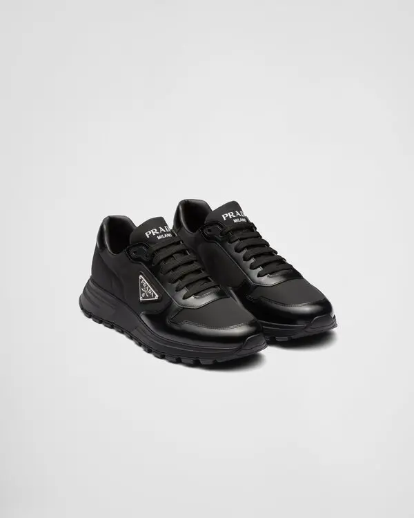 Prada Prax 01 Re-nylon And Brushed Leather Sneakers - Black
