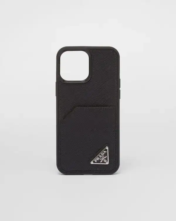Prada Saffiano Leather Cover For Iphone 14 Pro Max - Black