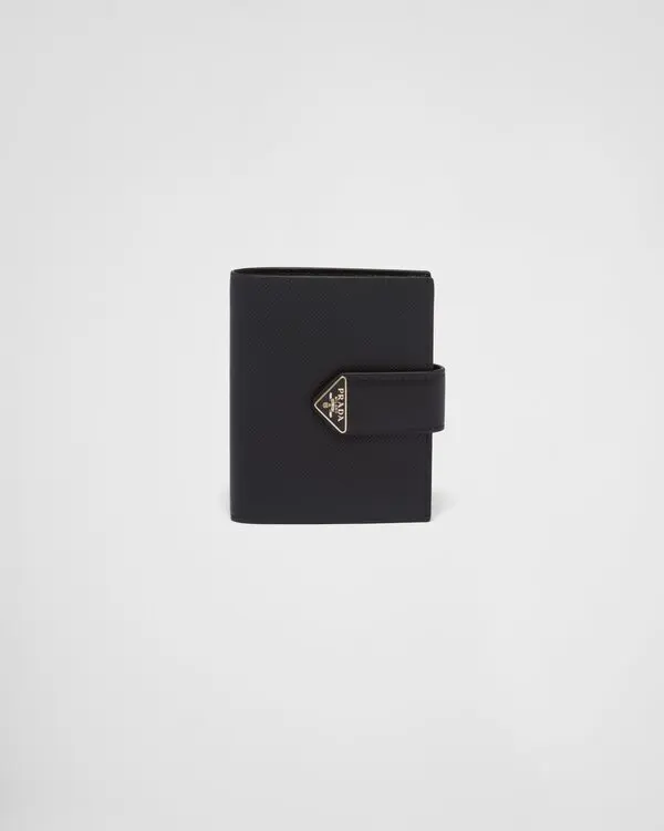 Prada Small Saffiano And Smooth Leather Wallet - Black